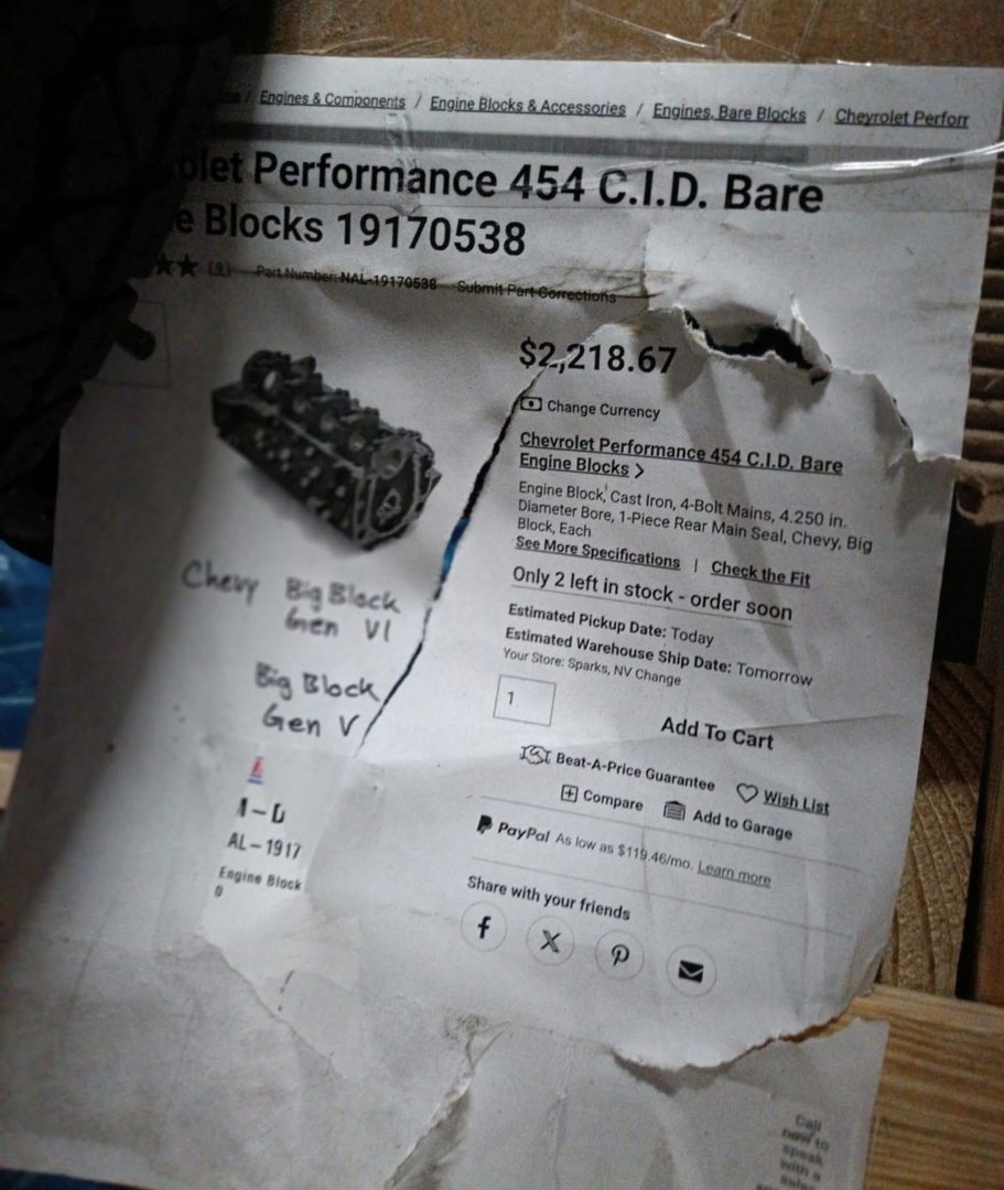 Brand New GM Performance Gen VI 454 BBC Block 4-Bolt Main for Sale in ...