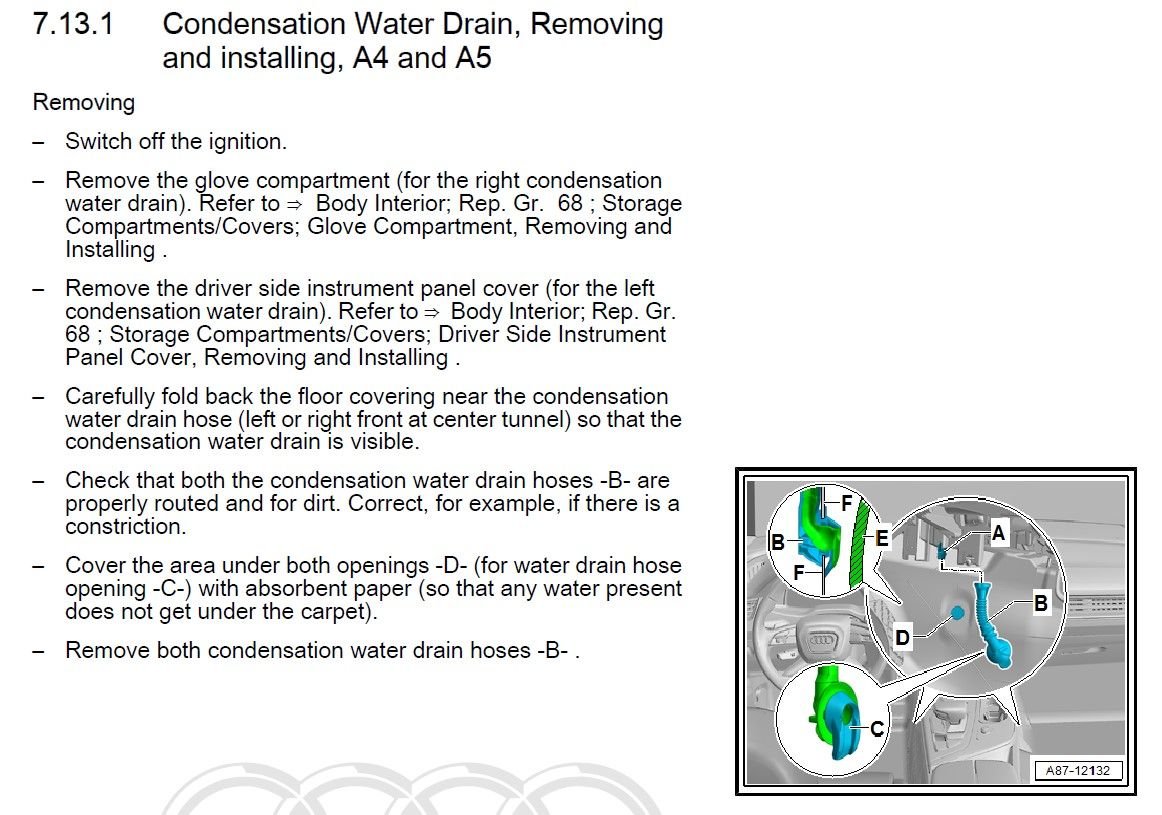 NL: A4 B9 A/C Drain location? Wierd smell when first turning on A/C or ...