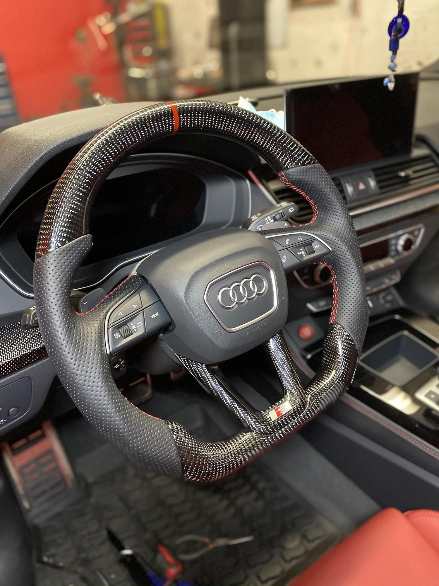 F/S: Custom Flat Bottom Carbon Fiber, Perf Leather, Red stitch steering ...