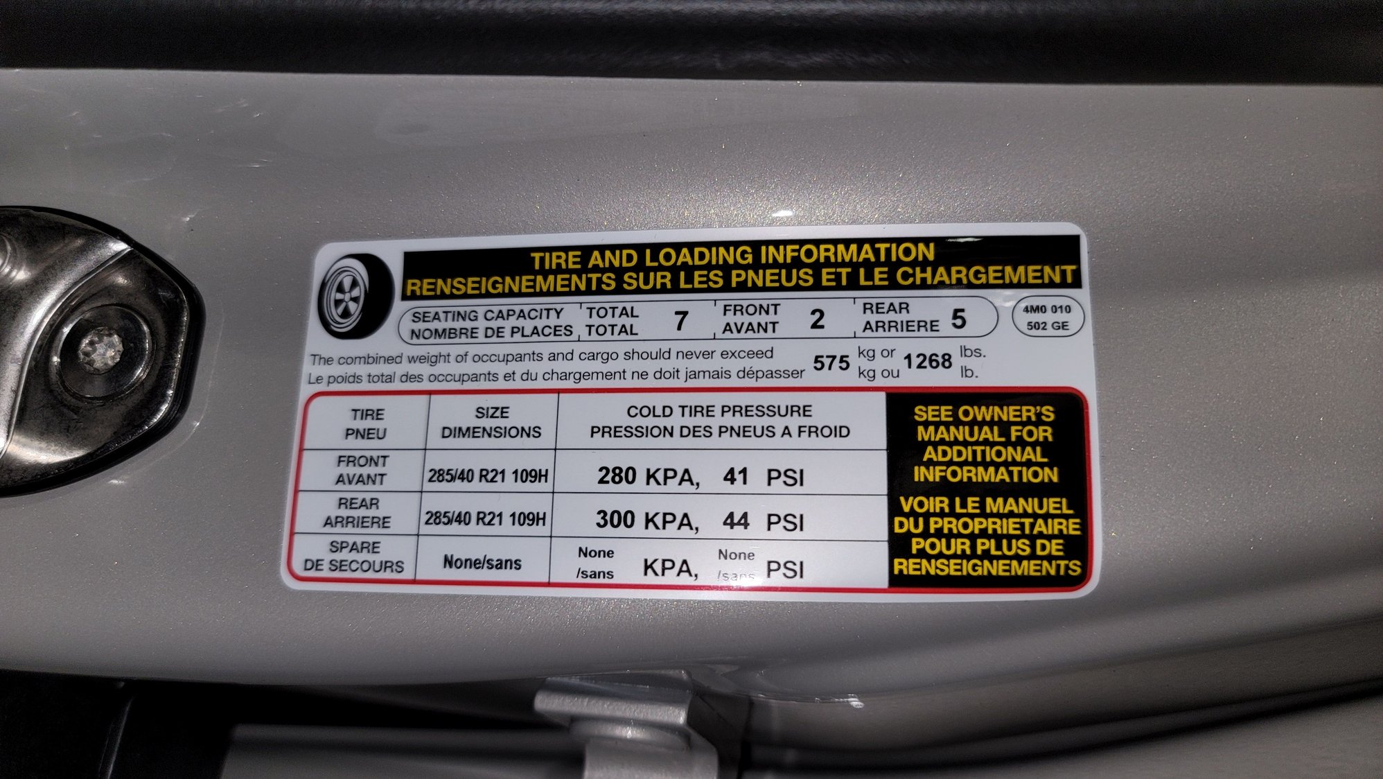 21" Q7/SQ7 OEM Wheel Tire Pressure Specs - AudiWorld Forums