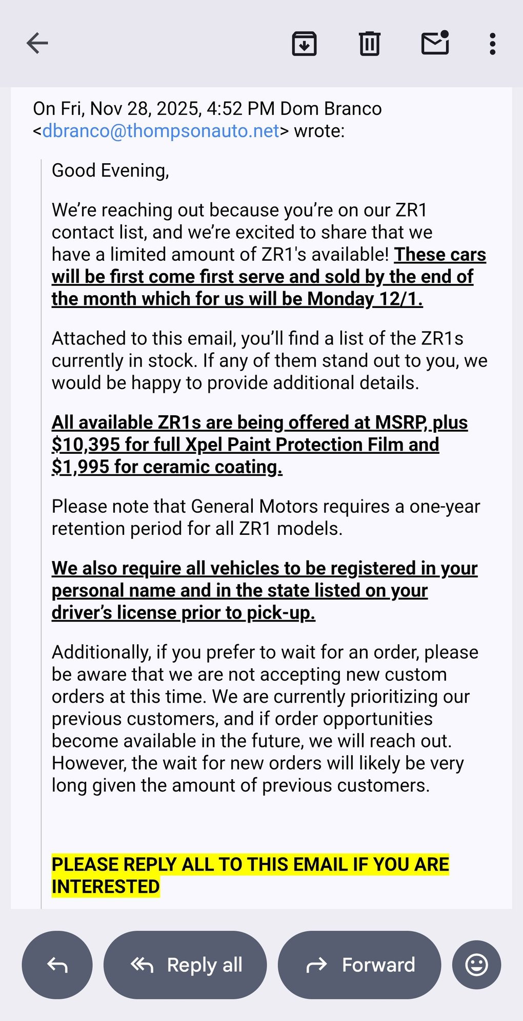 Woo-hoo! Looks like MacMulkin has engaged their "ZR1 Interest" List ...