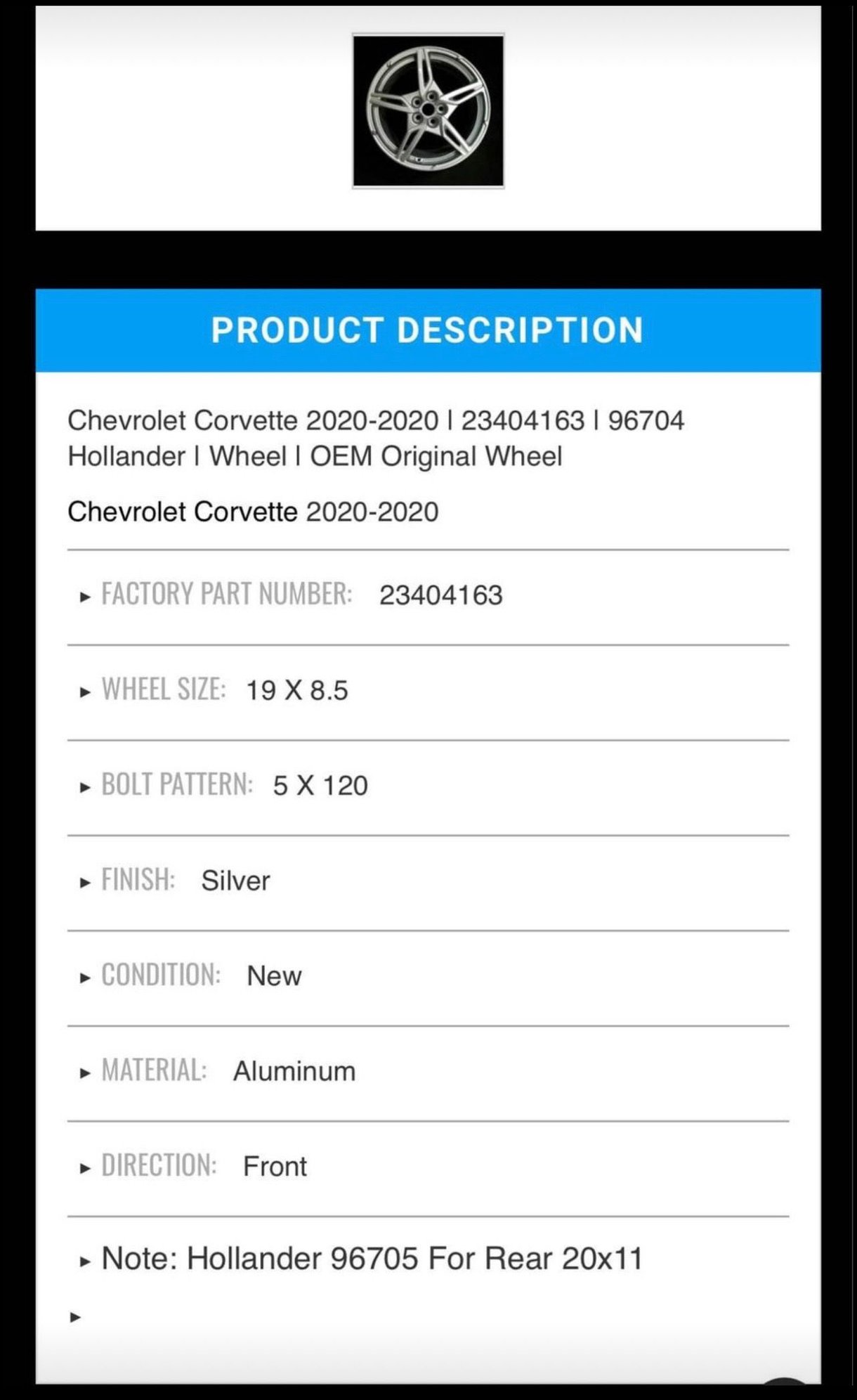 FS (For Sale) $850 NEVER USED 2020 Hollander Wheel OEM Original Wheel ...