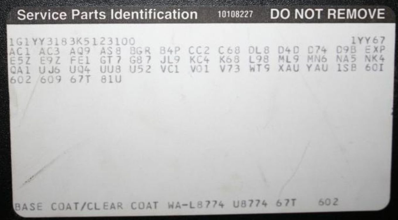 RPO decal size - CorvetteForum - Chevrolet Corvette Forum Discussion