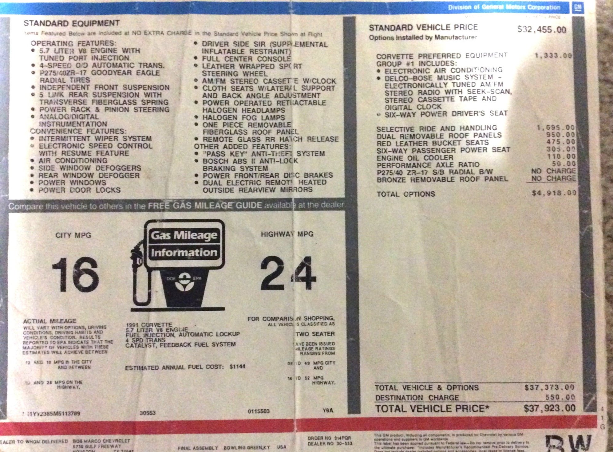 91 Window Sticker - CorvetteForum - Chevrolet Corvette Forum Discussion