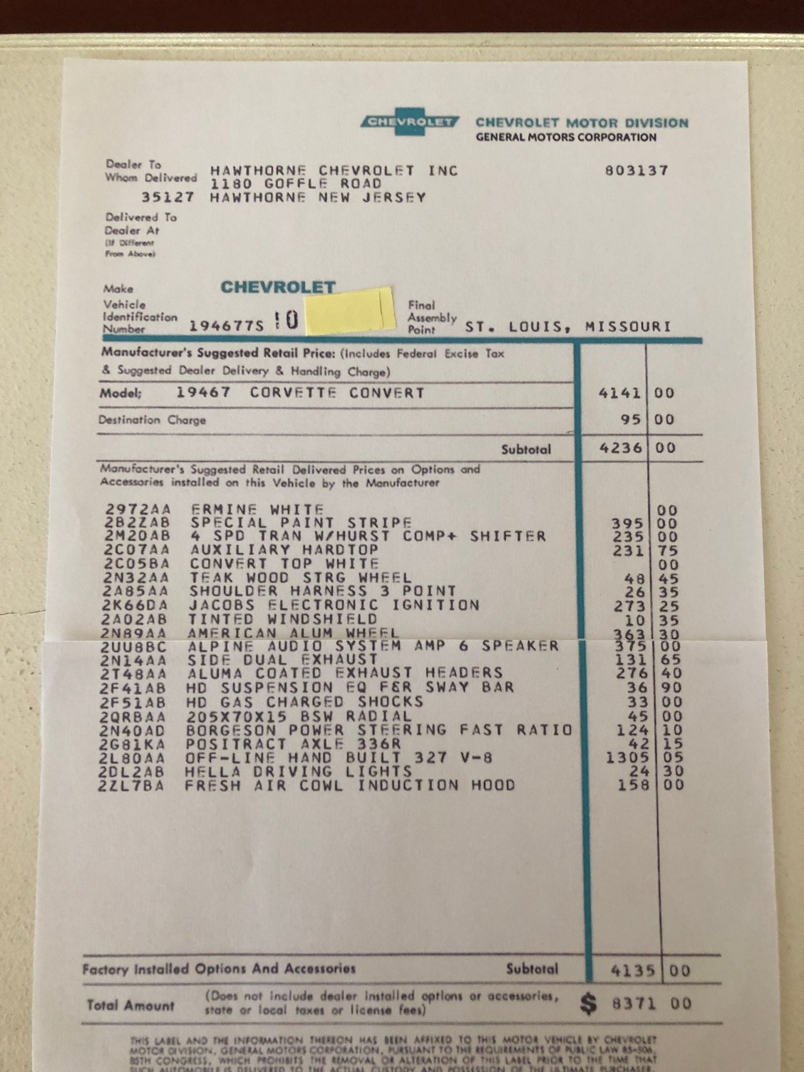 Window Sticker - CorvetteForum - Chevrolet Corvette Forum Discussion