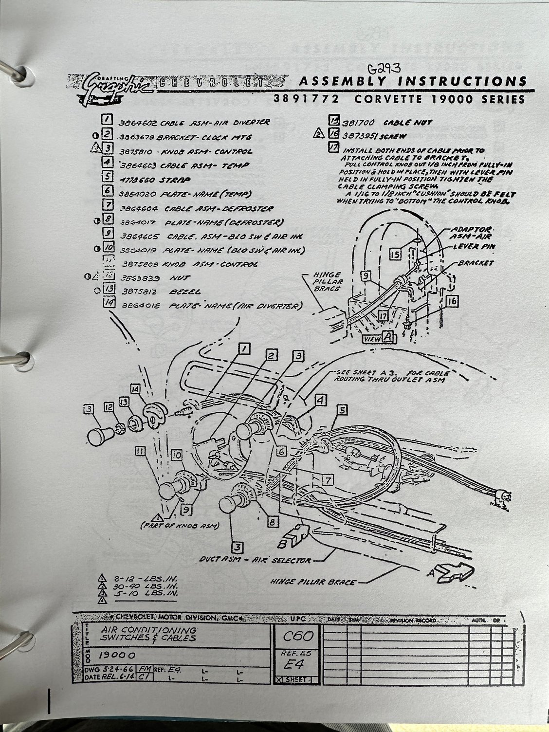 C2 Heater AC Control Assembly Cable Diagram -67' 427 Coupe ...