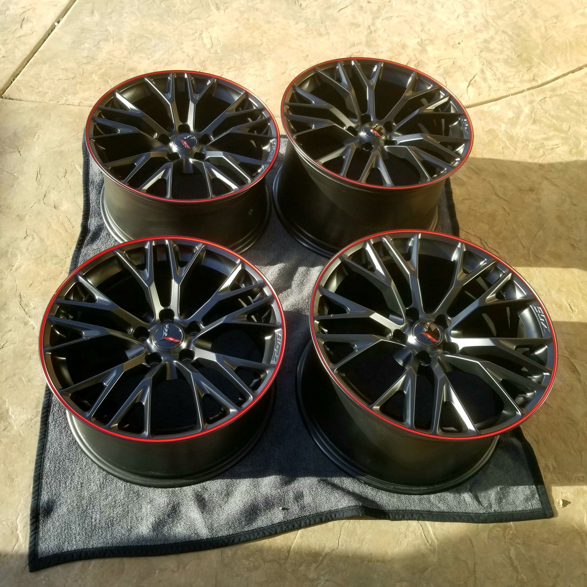 FS (For Sale) Z06 rims with red painted strip. 3 of the wheels are ...