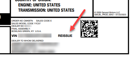 Reissue on the Window Sticker next to VIN - CorvetteForum - Chevrolet ...