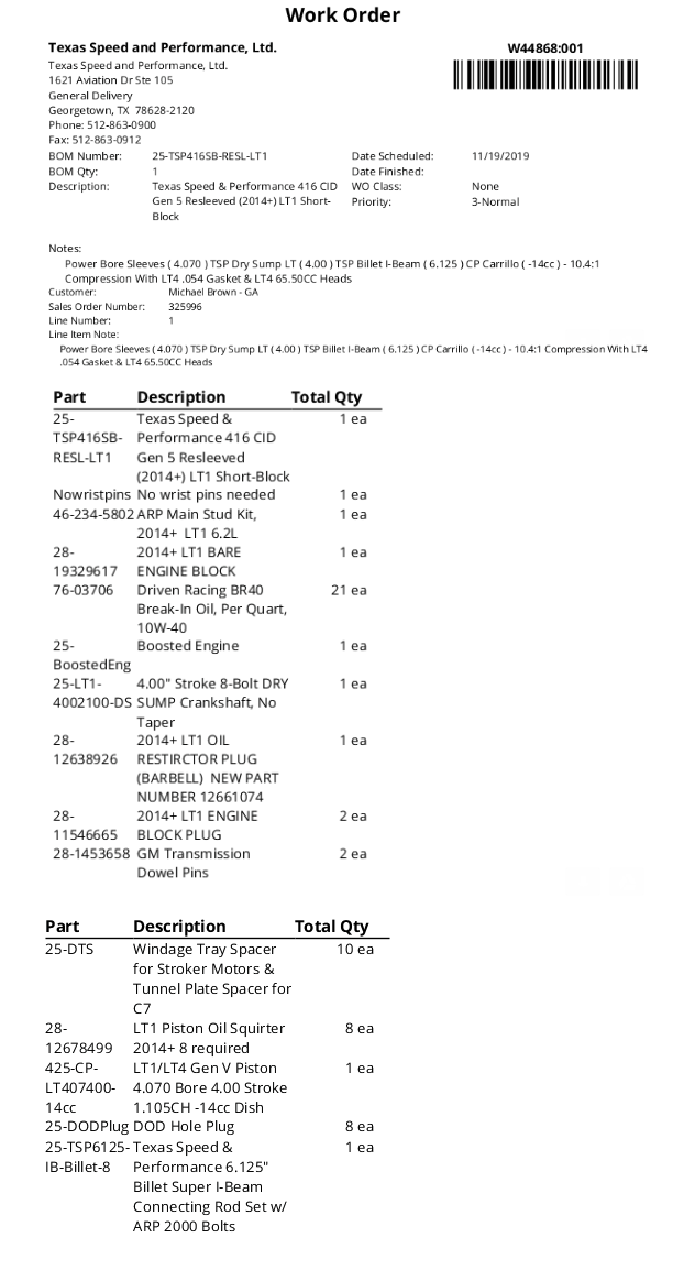 Ordered my Texas Speed built LT4 short block!!! - CorvetteForum ...