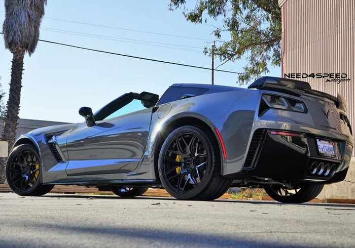 2016 Corvette C7 Z06 Shark Grey on a set of MRR FS01 Gloss Black Flow ...
