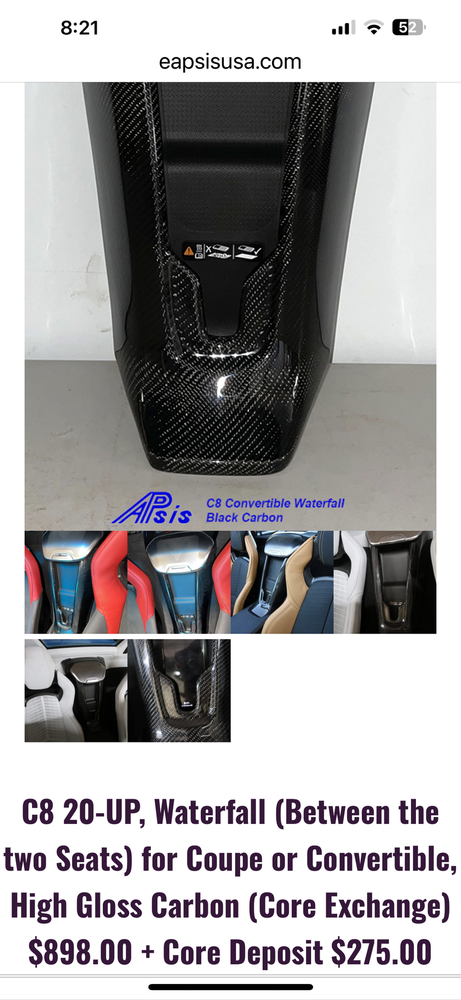 FS (For Sale) C8 Stingray APSIS Carbon Fiber Waterfall and Speaker ...