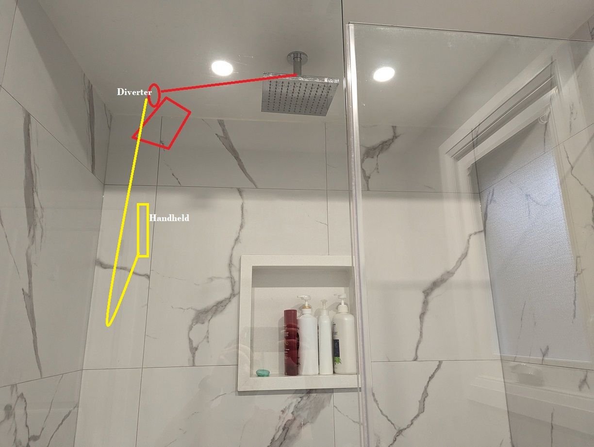 How to add shower handheld to rainhead on ceiling? - DoItYourself.com ...