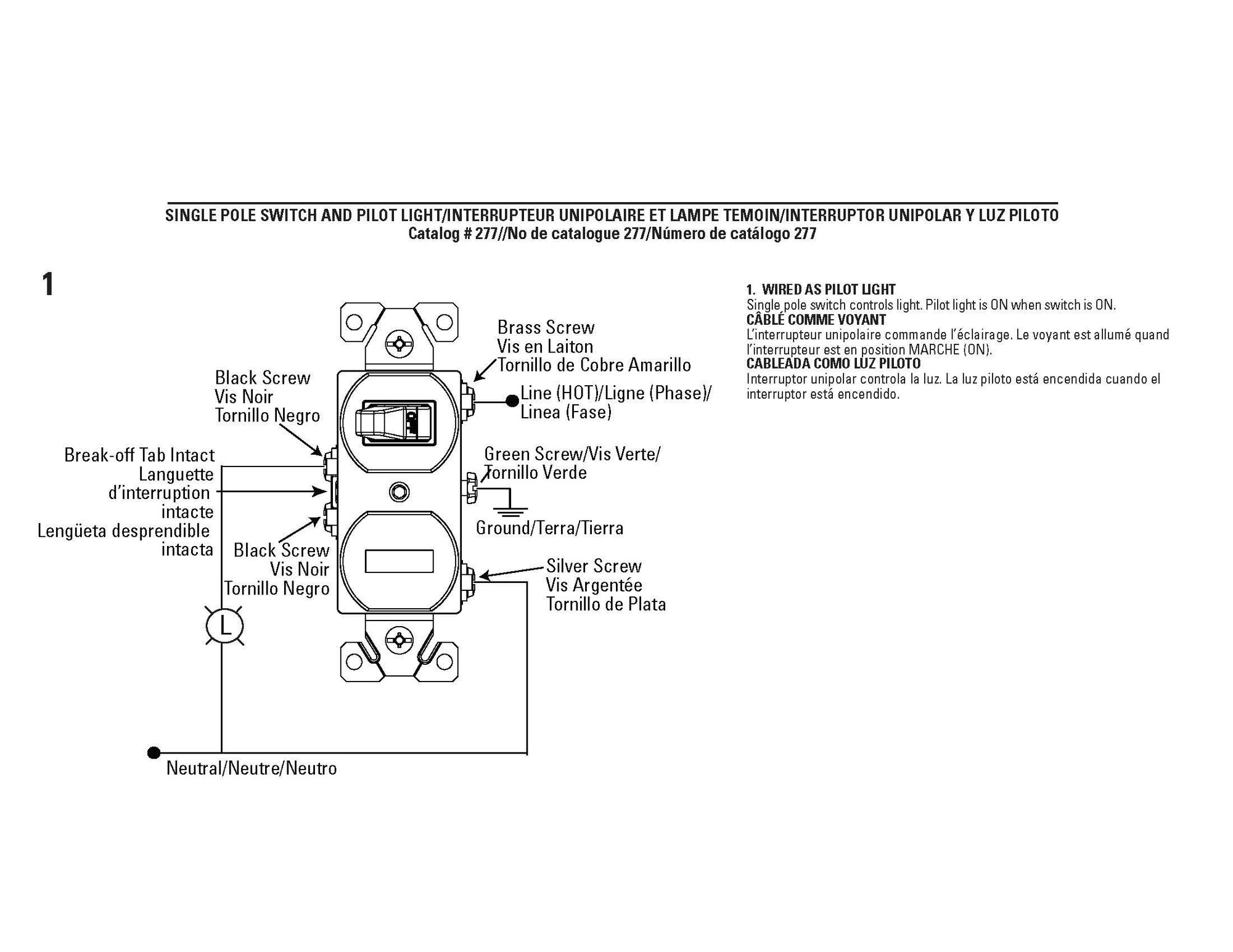 How to connect a "Single Pole Switch & Pilot Light" switch ...