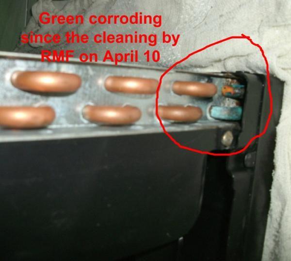 Incorrect draining, rusting, and green corrosive on coil after regular ...