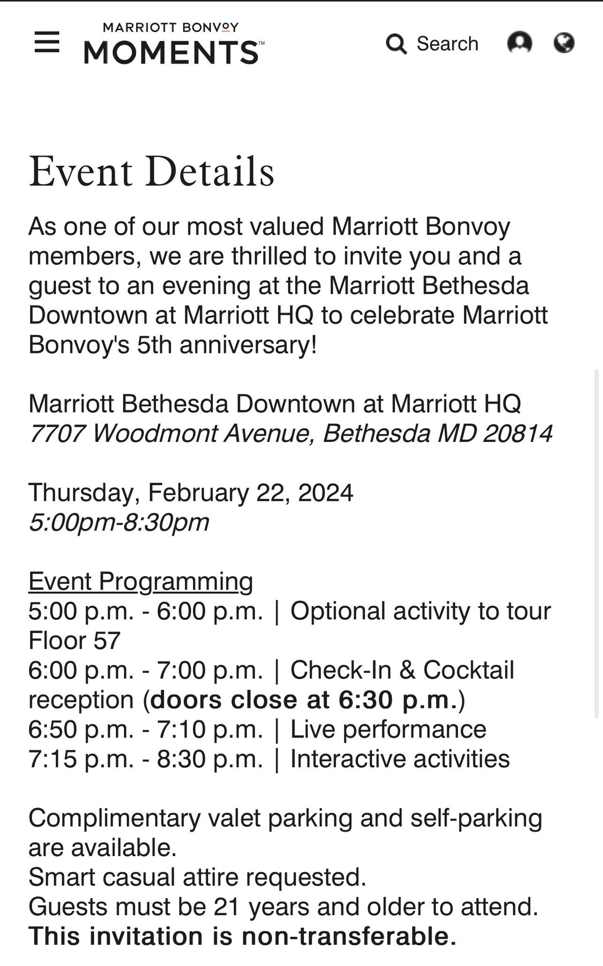 Marriott Bonvoy™ 5th Anniversary Elite Evening at Marriott HQ on 2/22 ...