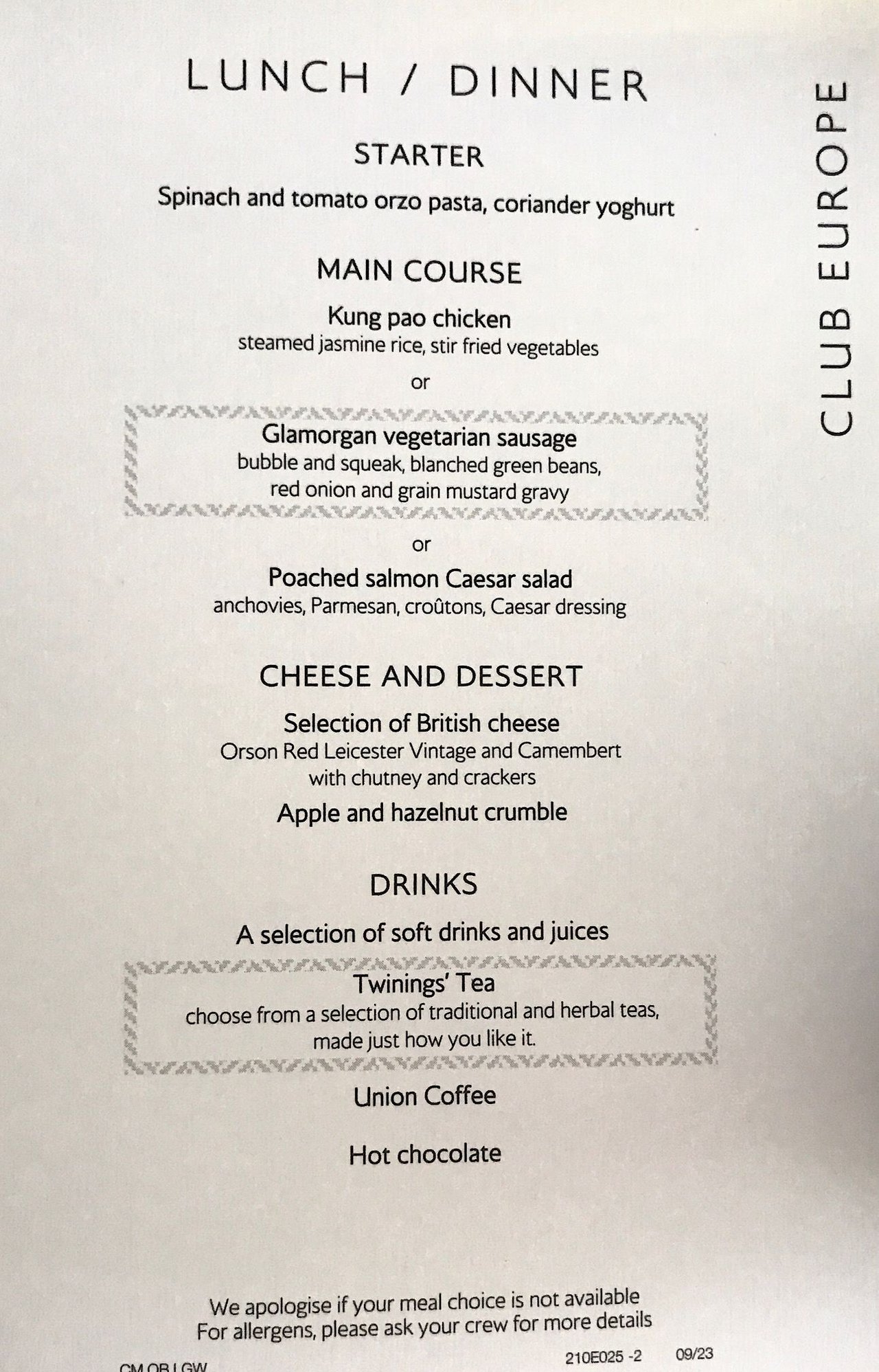 Club Europe catering | menus, reviews and photos - Page 232 - FlyerTalk ...