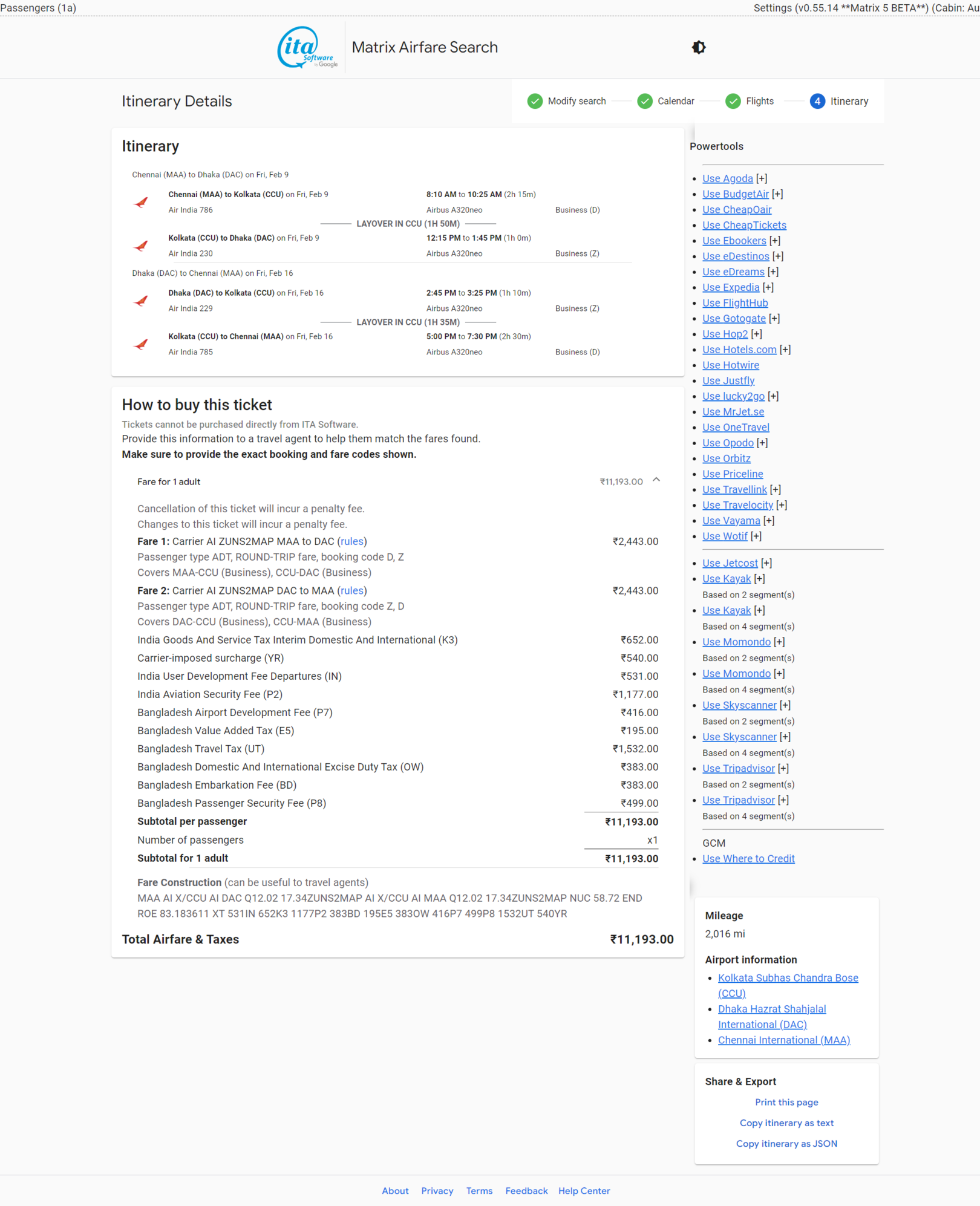 AI - MAA-DAC/DEL/CCU or KTM-BOM from 11193 INR / $135 r/t - Business ...