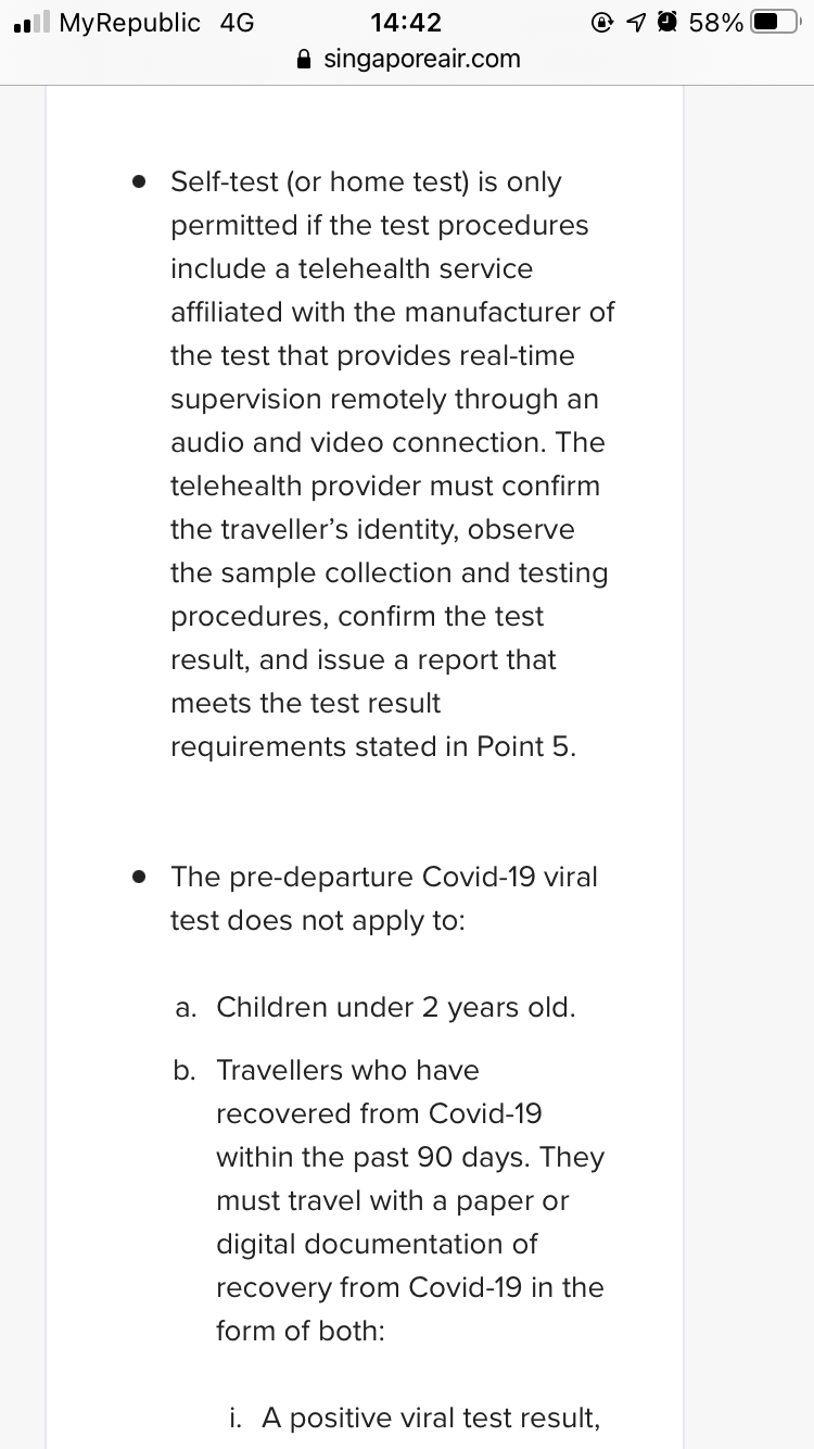 Does SQ accept proctored home rapid test certificates for flights to ...