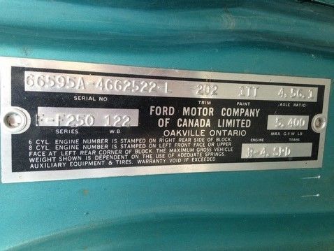 Call me Sceptical, VIN decoding Canadian 1961 F250 Unibody - Ford Truck ...