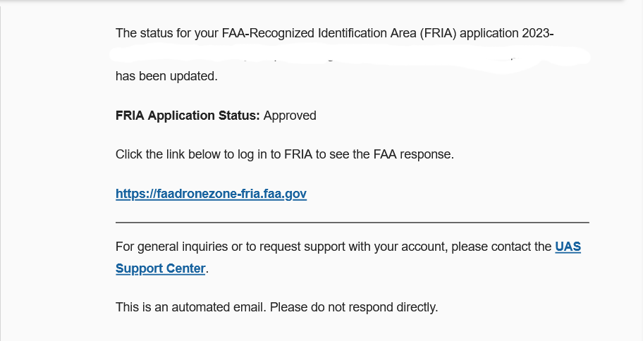 Here's what the FAA FRIA approval notice looks like :) - RCU Forums